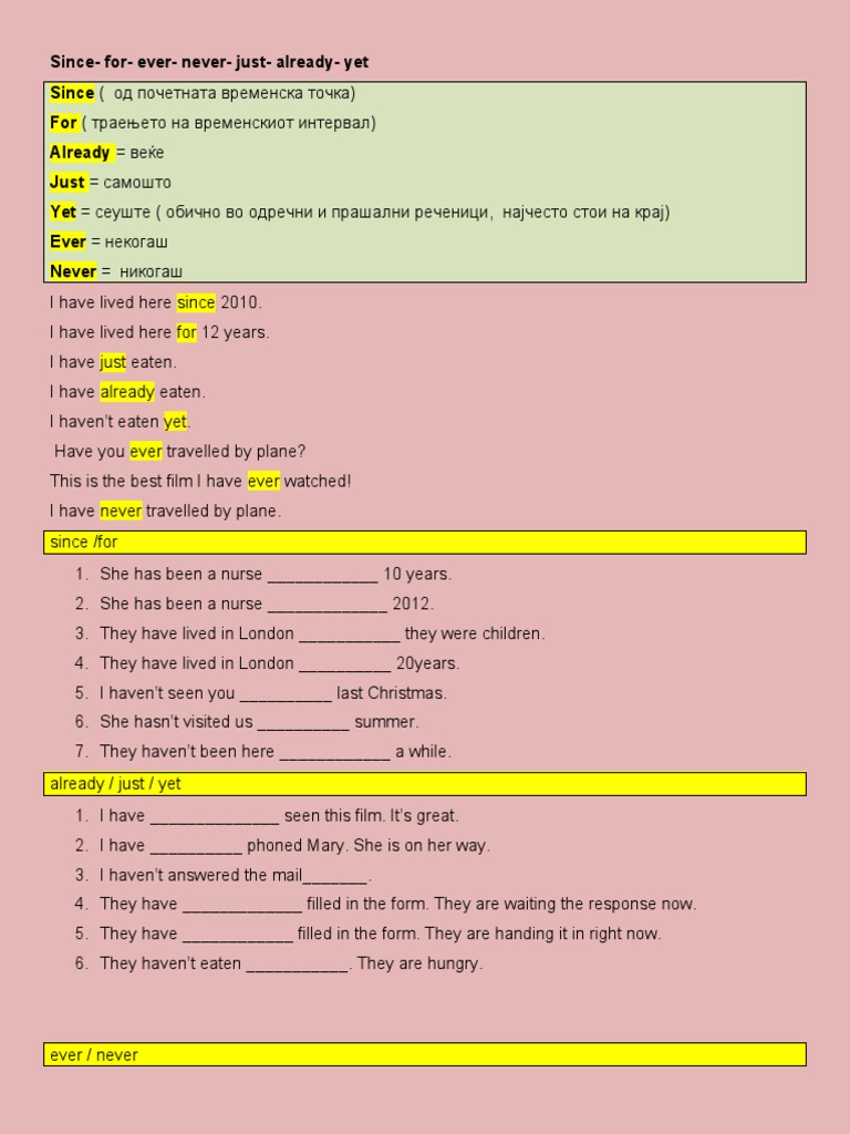 Since-For - Ever-Never-Just-Yet-Already | PDF