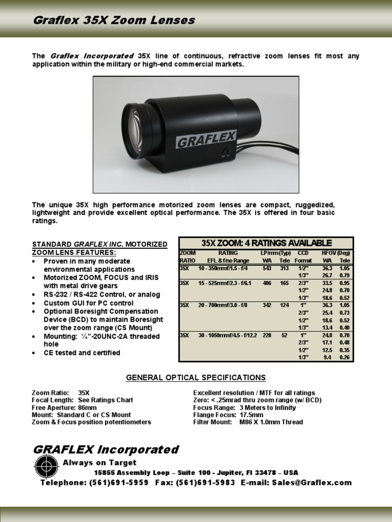 Graflex 35X Zoom Lens Brochure | PDF | Zoom Lens | Camera Lens
