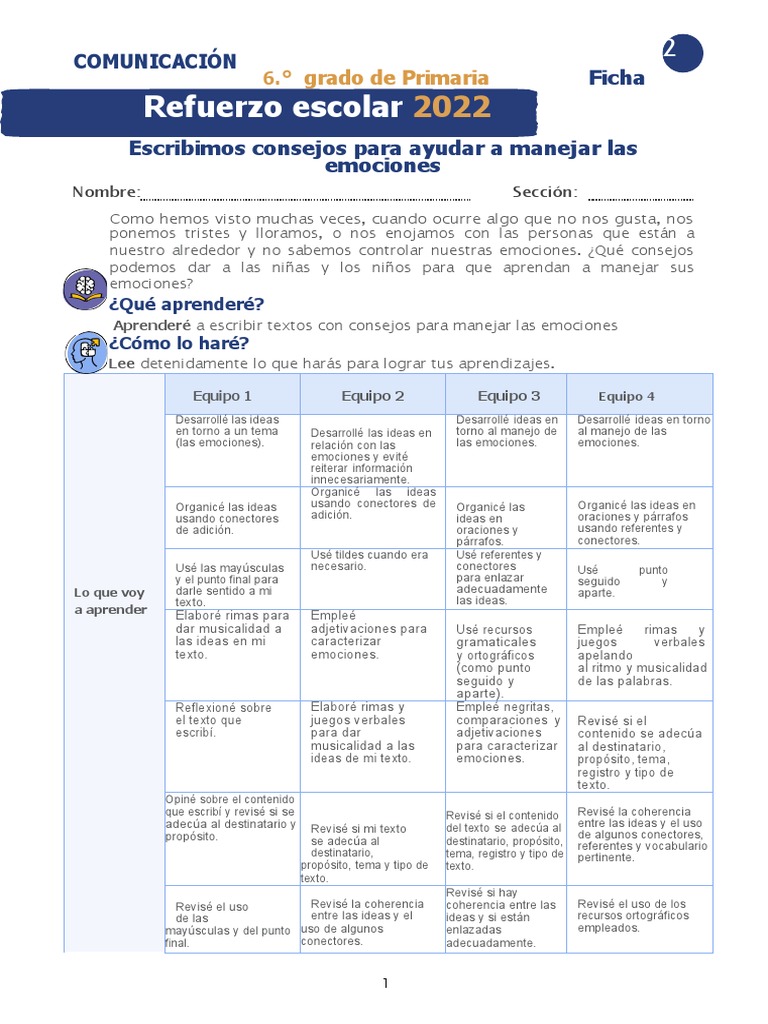 Ficha 2 Comunicación V - Ciclo-Ref Esc | PDF | Las emociones | Comunicación