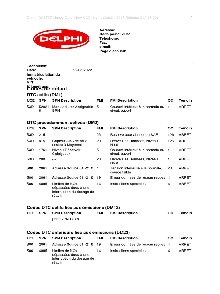 Codes DTC et diagnostics véhicules | PDF | Biens manufacturés