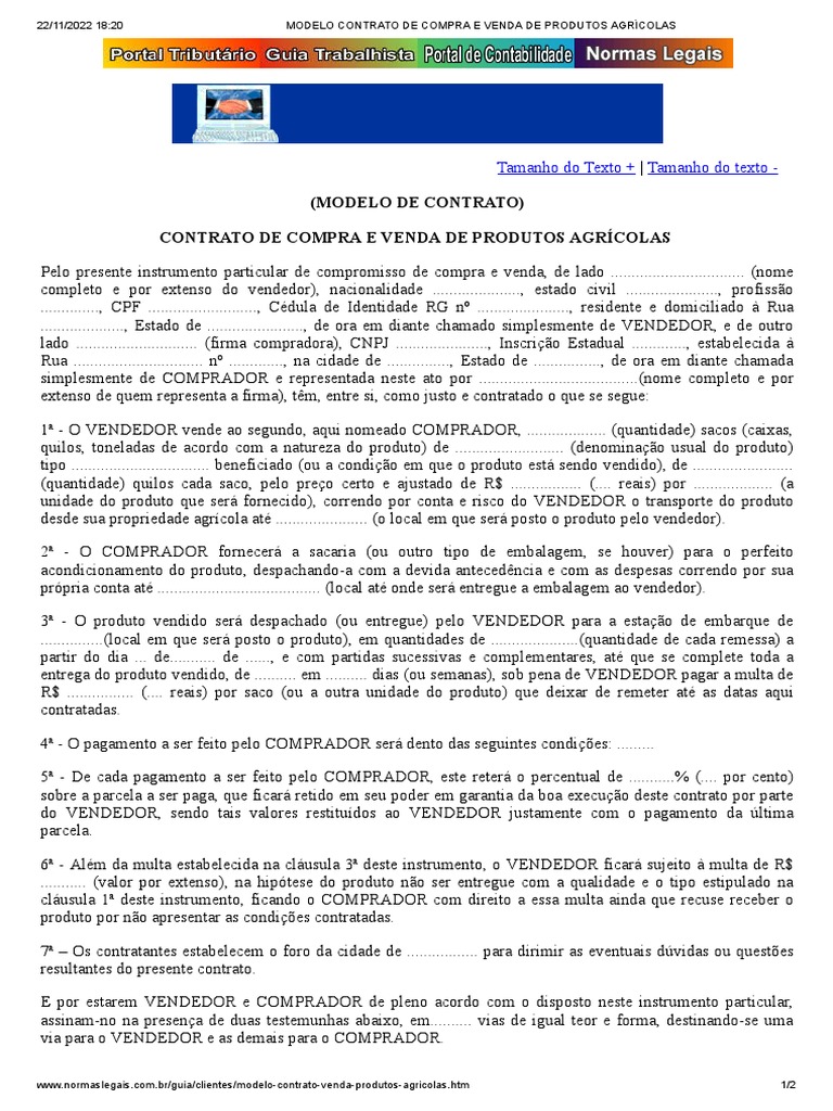 Contrato de Compra e Venda de Produtos Agrícolas Trator | PDF | Economias