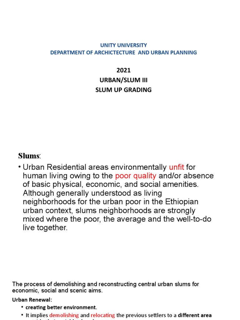 Urban Upgrading and Slum Rehabilitation | PDF | Slum | Urban Renewal
