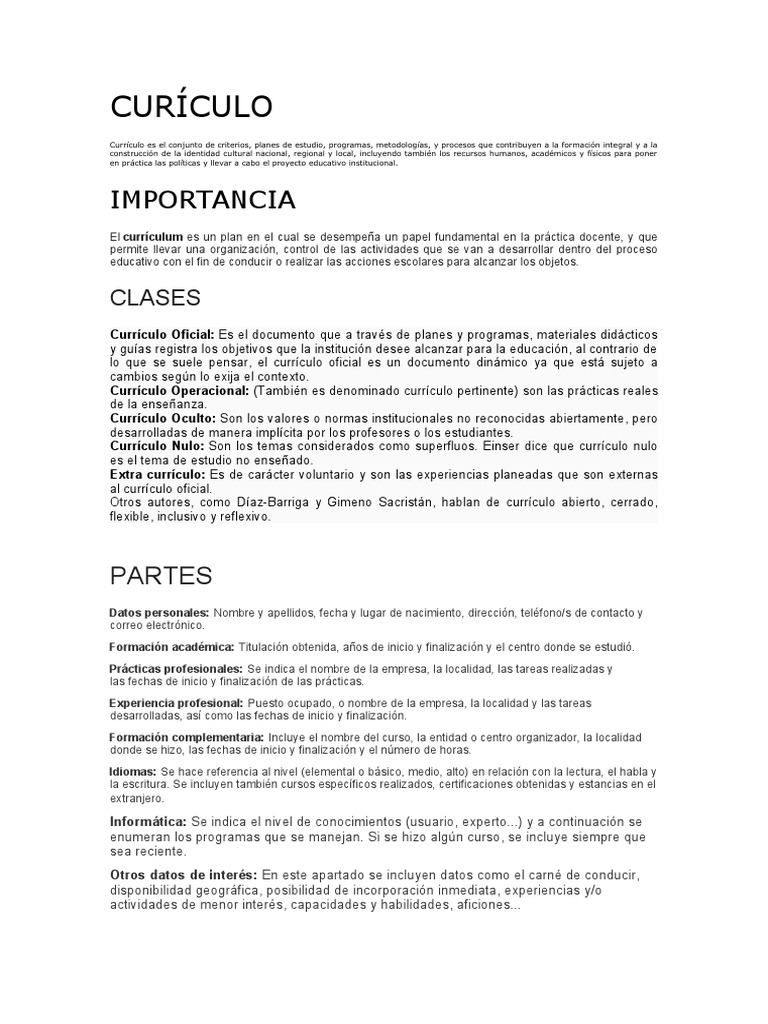 Guía Completa del Currículum Vitae | PDF | Plan de estudios