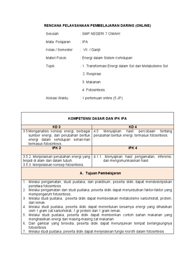 A. RPP DARING Energi Dalam Sistem Kehidupan | PDF | Karier & Perkembangan