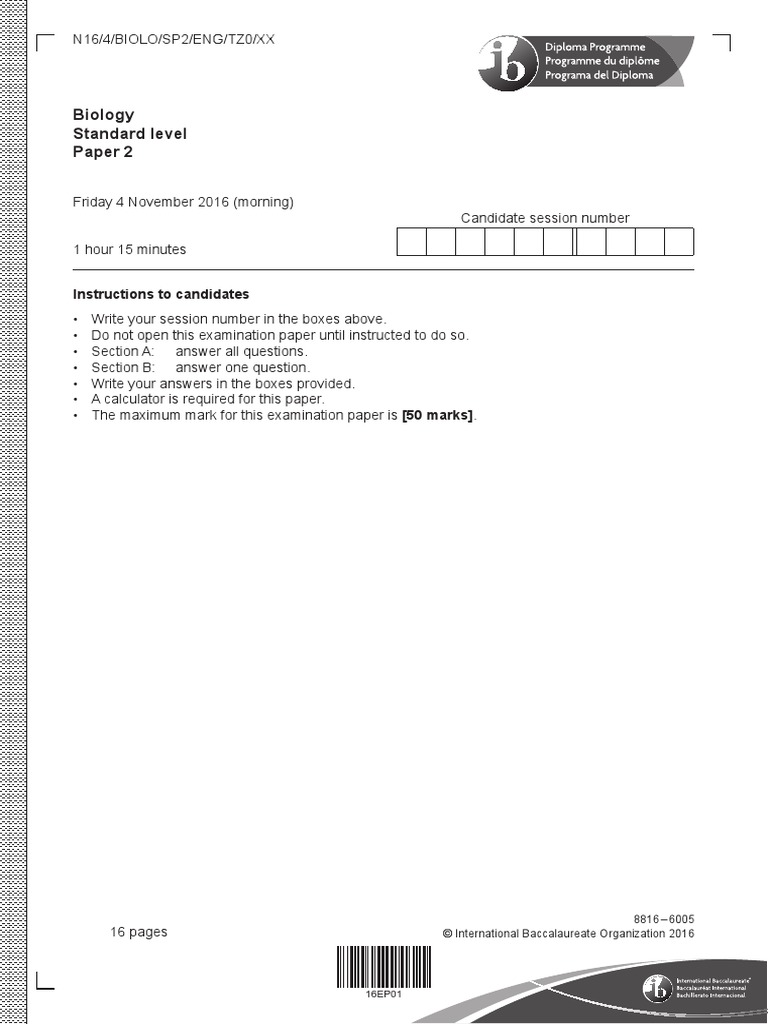 Biology Paper 2 SL | PDF | Biology