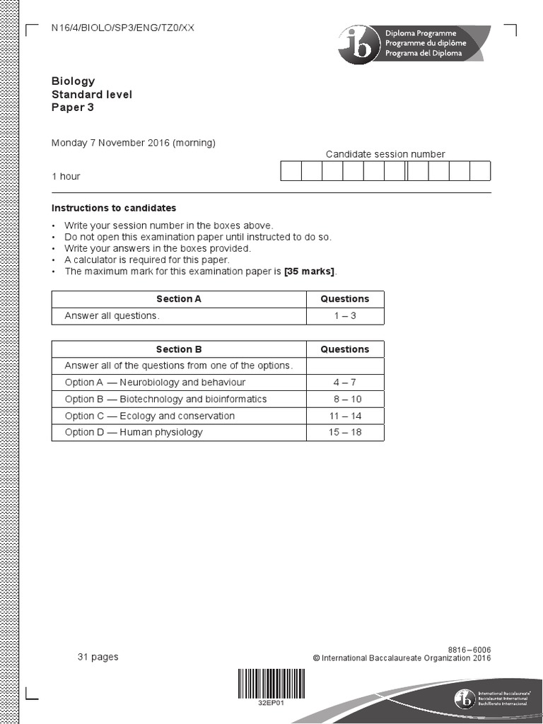Biology Paper 3 SL | PDF