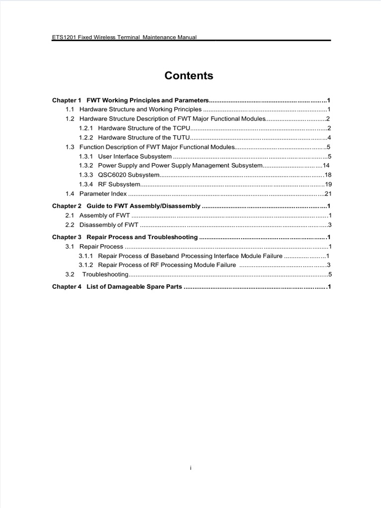 ETS1201-FWT-Fixed Wireless Terminal Maintenance Manual | PDF
