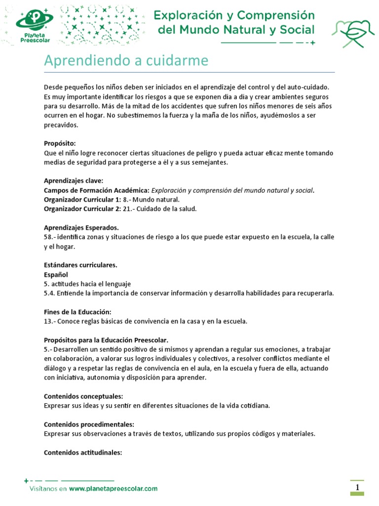 Aprendiendo A Cuidarme | PDF | Aprendizaje | Educación de la primera ...