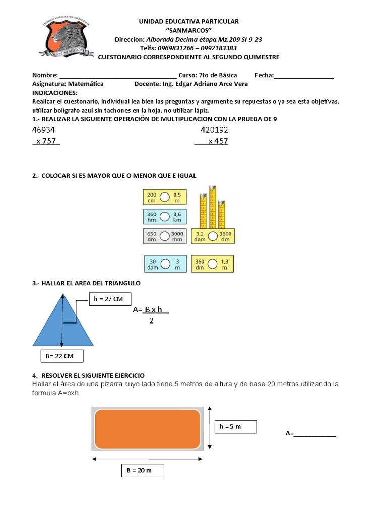 Cuestonario de 7to de Basica | PDF | Matemáticas