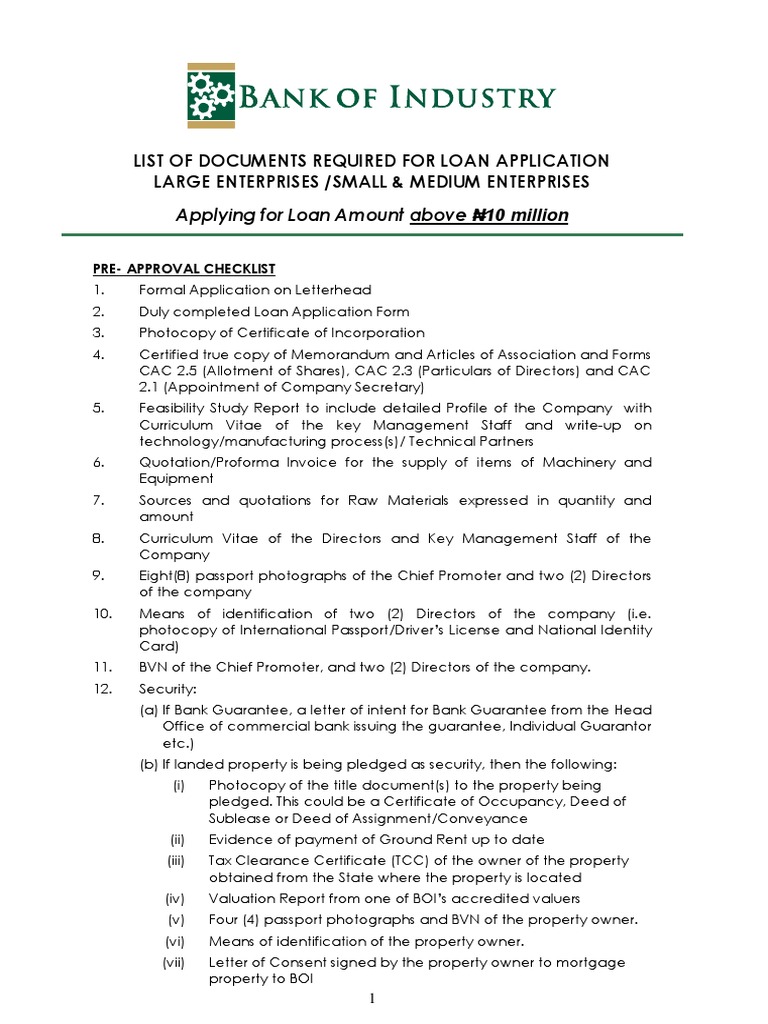 Loan Application Checklist - Le Sme Above 10 Million Naira Loan | PDF ...