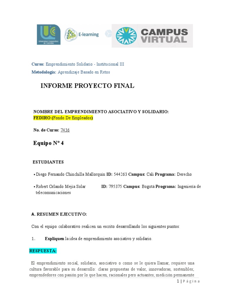Institucional Proyecto Final | PDF | Iniciativa empresarial | Cooperativa