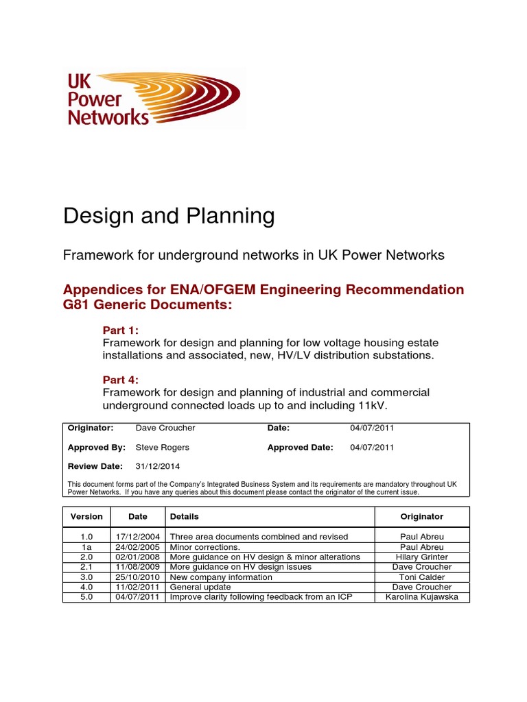 UKPN G81 Design Planning Appendix v1.0 KK 040711 | PDF UKPN G81 Design Planning Appendix v1.0 KK 040711 | PDF