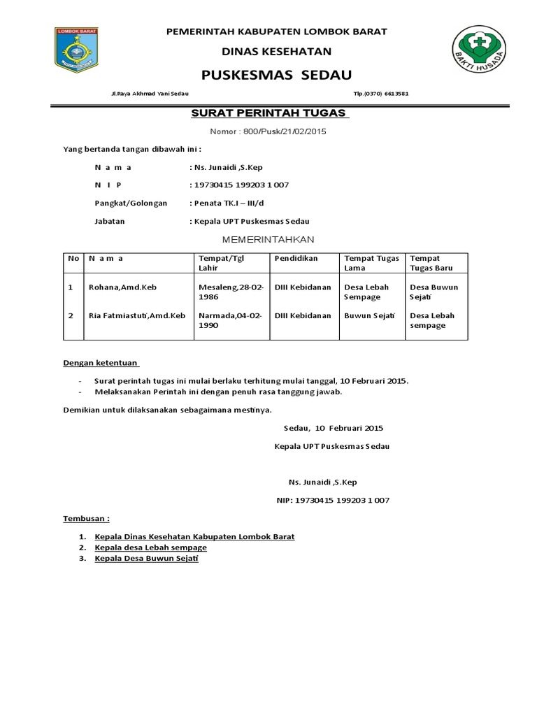 Surat Perintah Tugas | PDF