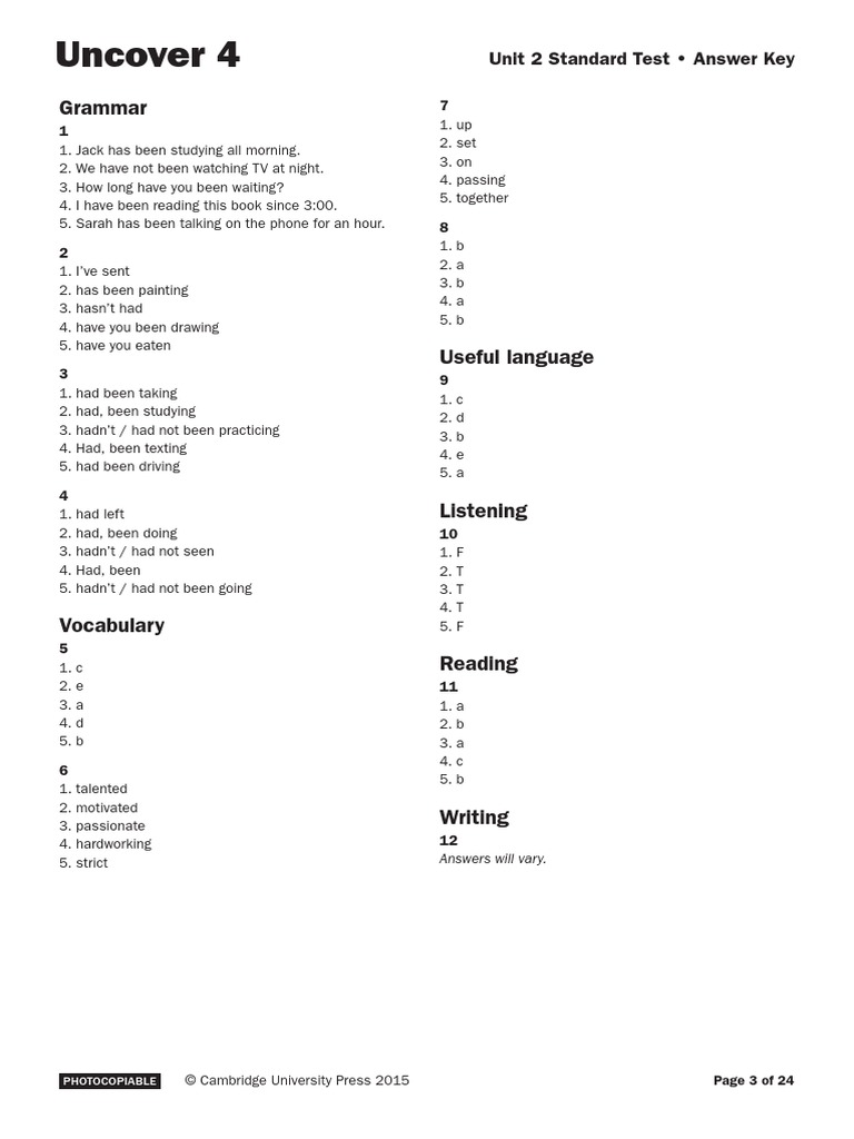 Unit02 Uncover4 Answer Key | PDF | Linguistics