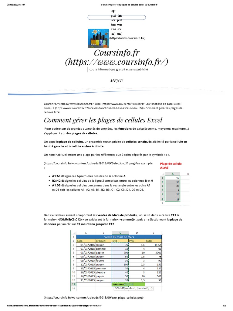 Comment Gérer Les Plages de Cellules Excel | PDF