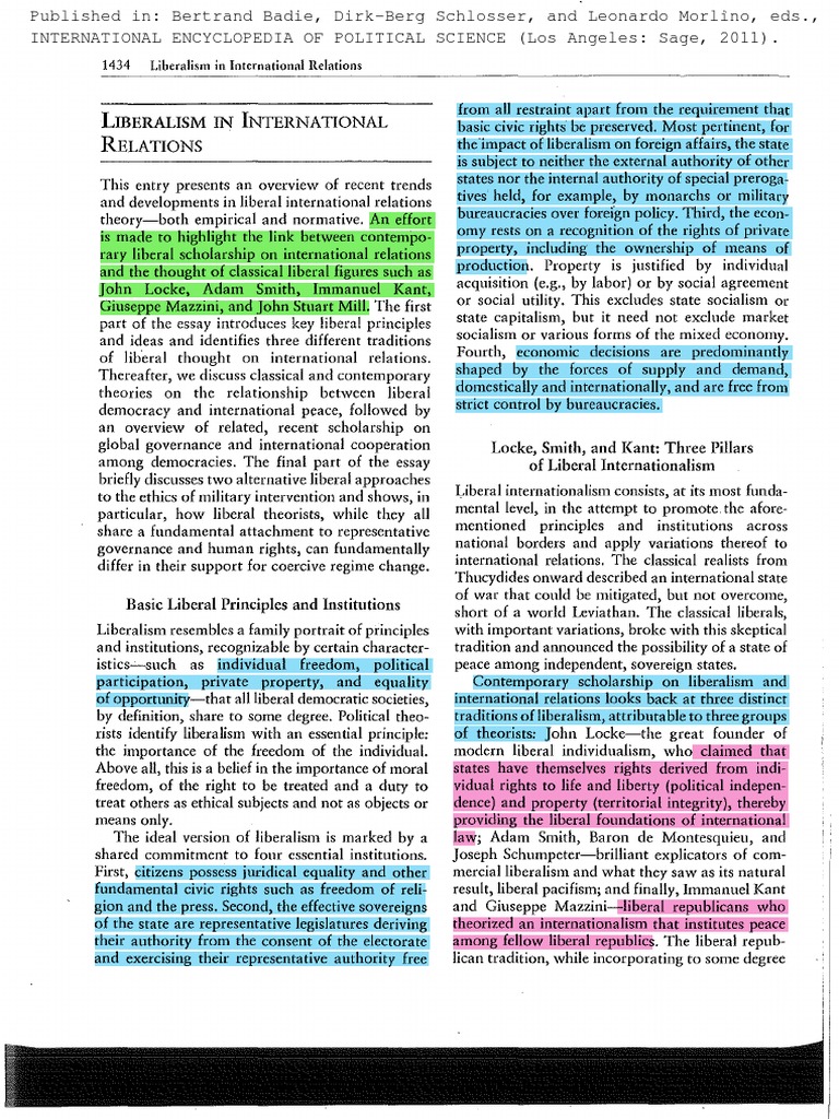 Liberalism in International Relations Theory | PDF | Liberalism | Democracy