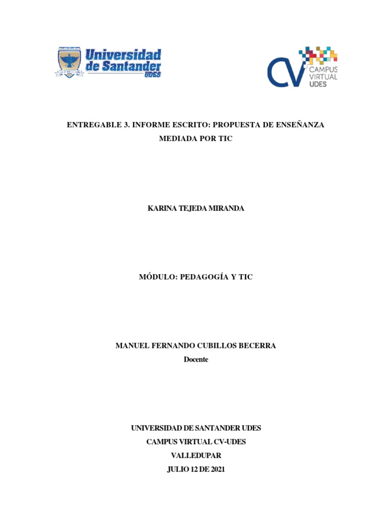 Karina - Tejeda - Entregable - 3. PROPUESTA DE ENSEÑANZA MEDIADA POR TIC | PDF | Método de ...