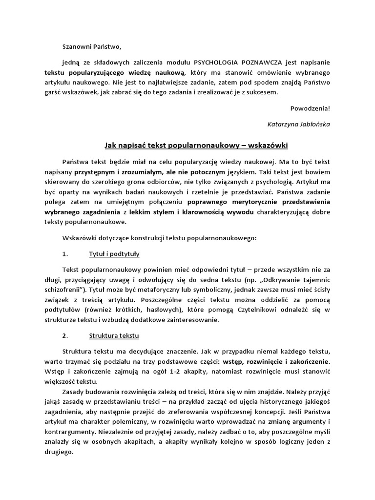 Jak Napisać Artykuł Popularnonaukowy | PDF