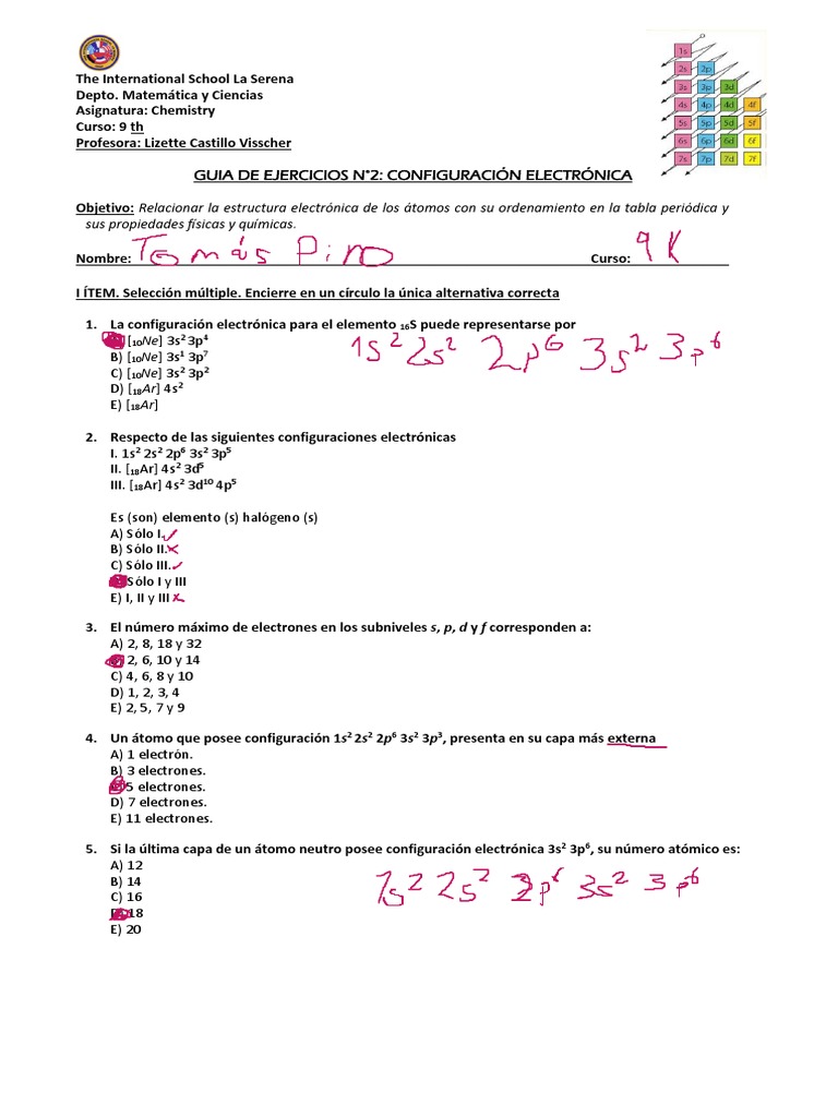 GUIA DE EJERCICIOS N°1. CONFIGURACION ELECTRONICA | PDF | Configuración electronica | Naturaleza