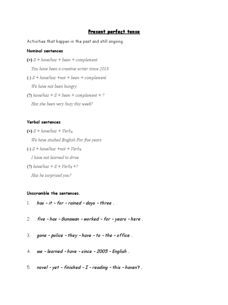 Present Perfect Tense - Exercise | PDF
