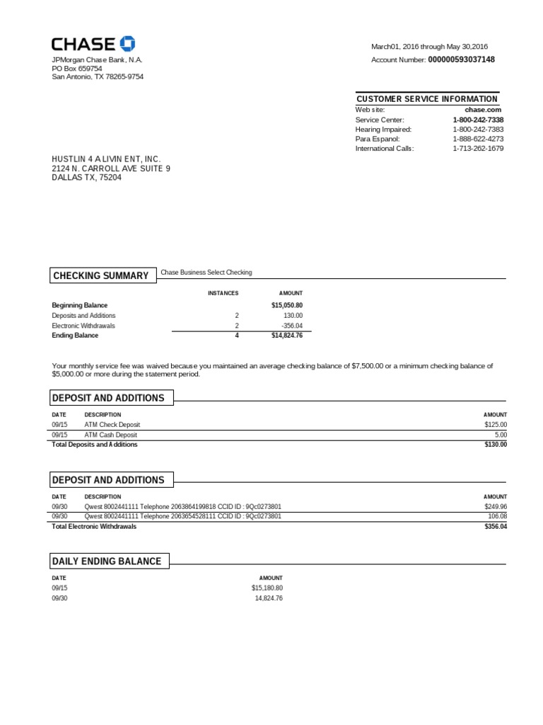 Tinywow - Chase Bank Statement - TemplateLab - Com - 8557737 | PDF ...
