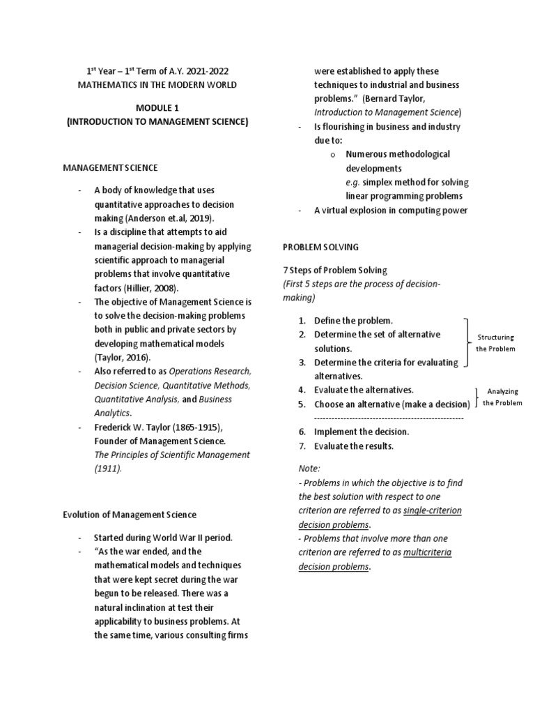 A CA5103 Module 1 Notes | PDF | Mathematical Model | Analysis
