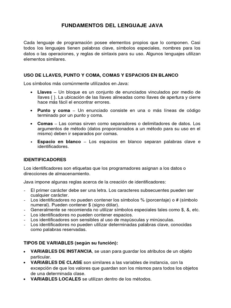 Fundamentos Del Lenguaje Java | PDF | Estructura de datos de matriz ... Fundamentos Del Lenguaje Java | PDF | Estructura de datos de matriz ...
