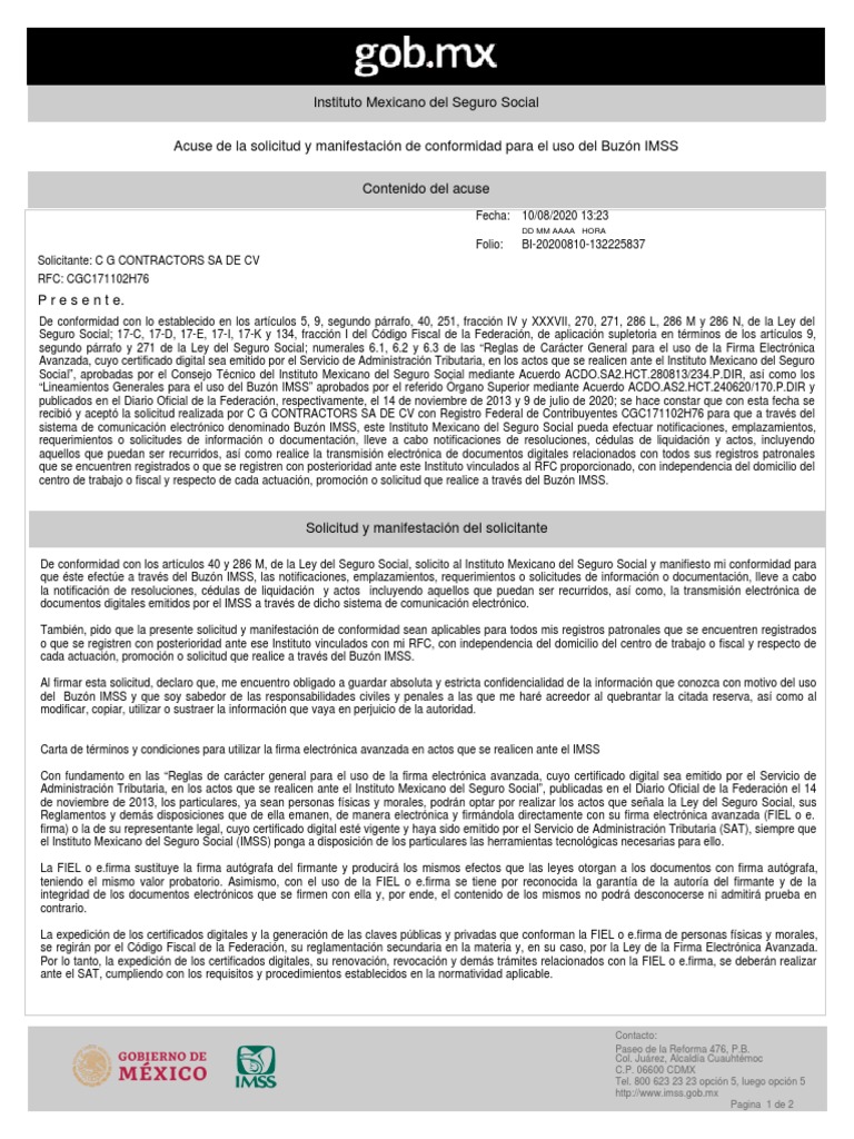 Acuse Aceptacion202008101323025584186003095 | PDF | Gobierno