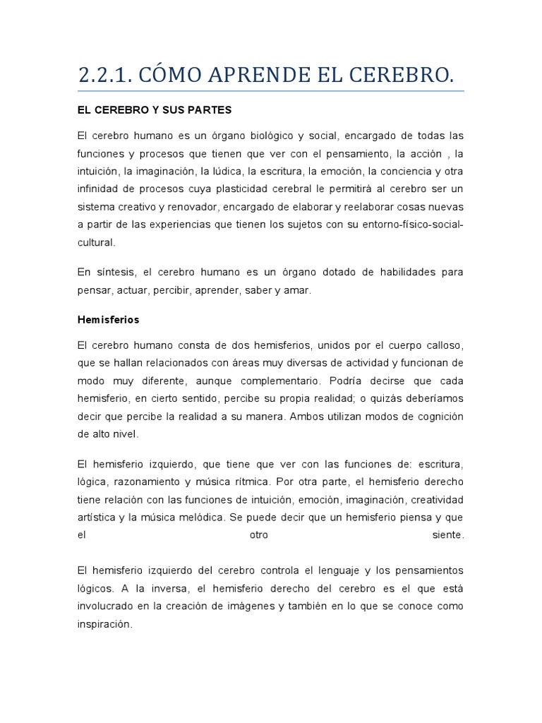 Como Aprende El Cerebro Pdf Neurona Hemisferio Cerebral