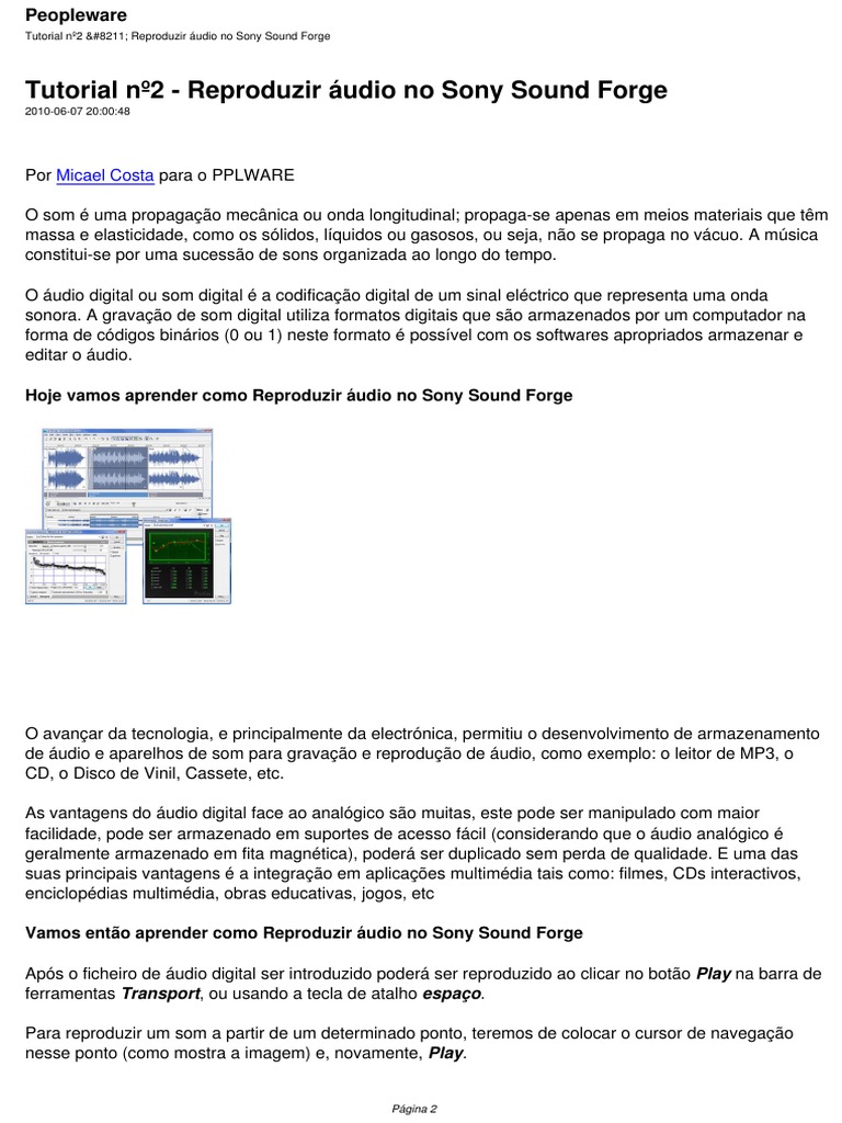 Reproduzindo Áudio no Sound Forge | PDF | Som | Gravação e reprodução ...