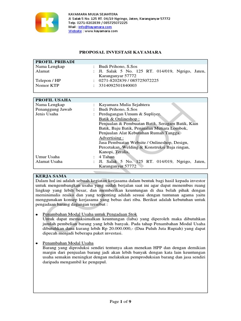 Contohproposal - Id - Contoh Proposal Pengajuan Modal Usaha Ke Investor 3 | PDF