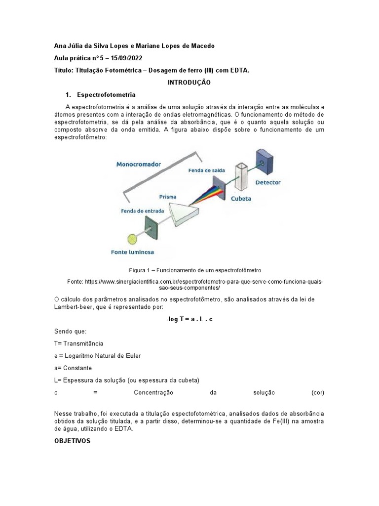 Titulação Fotométrica de Ferro (III) com EDTA | PDF ...