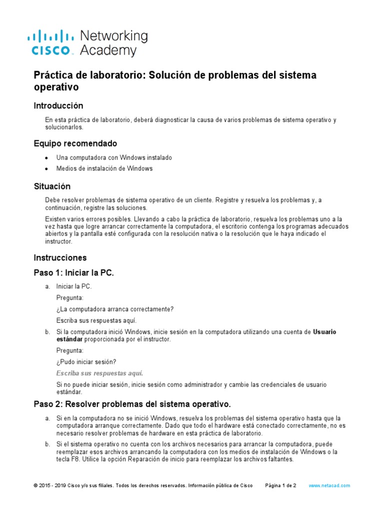 11.7.3.2 Lab - Troubleshoot Operating System Problems | Descargar ... 11.7.3.2 Lab - Troubleshoot Operating System Problems | Descargar ...