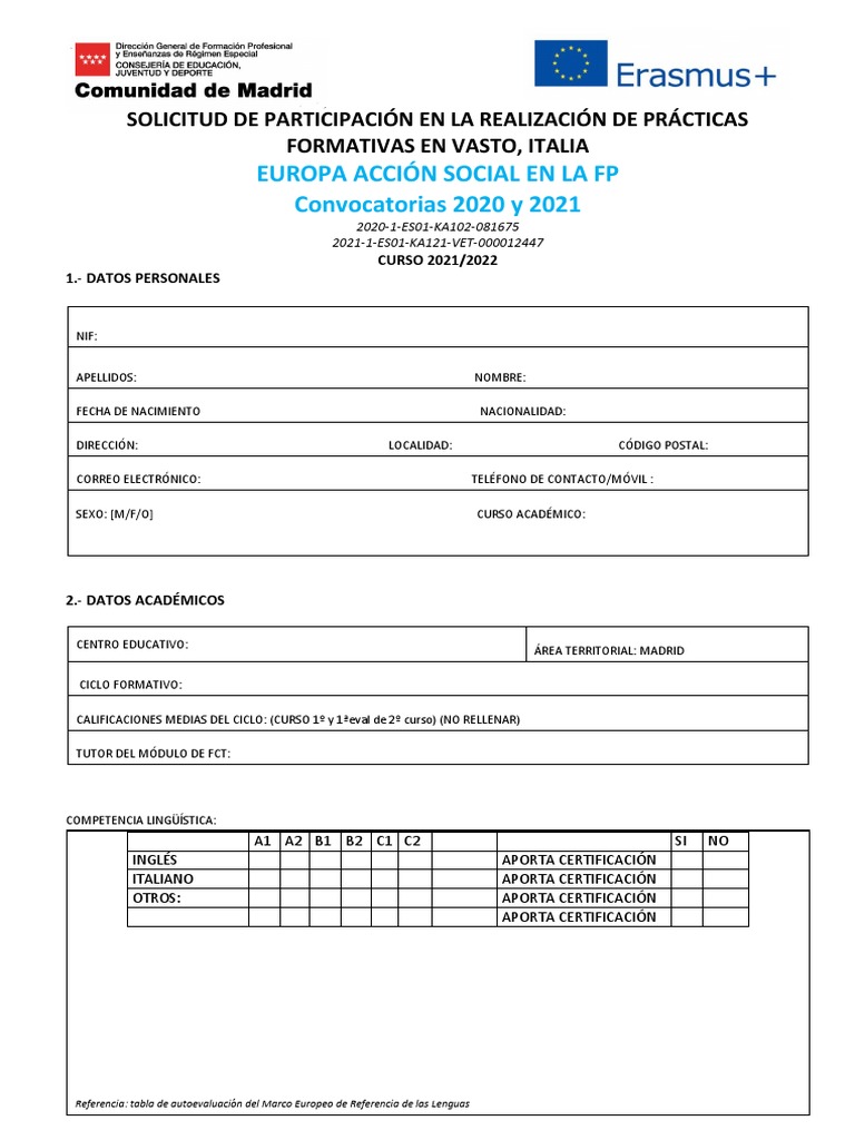 Modelo Presentación Candidatura ERASMUS Grado Medio | PDF | Negocios