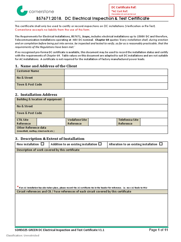 DC Electrical Inspection Certificate | PDF | Metrology | Power (Physics)