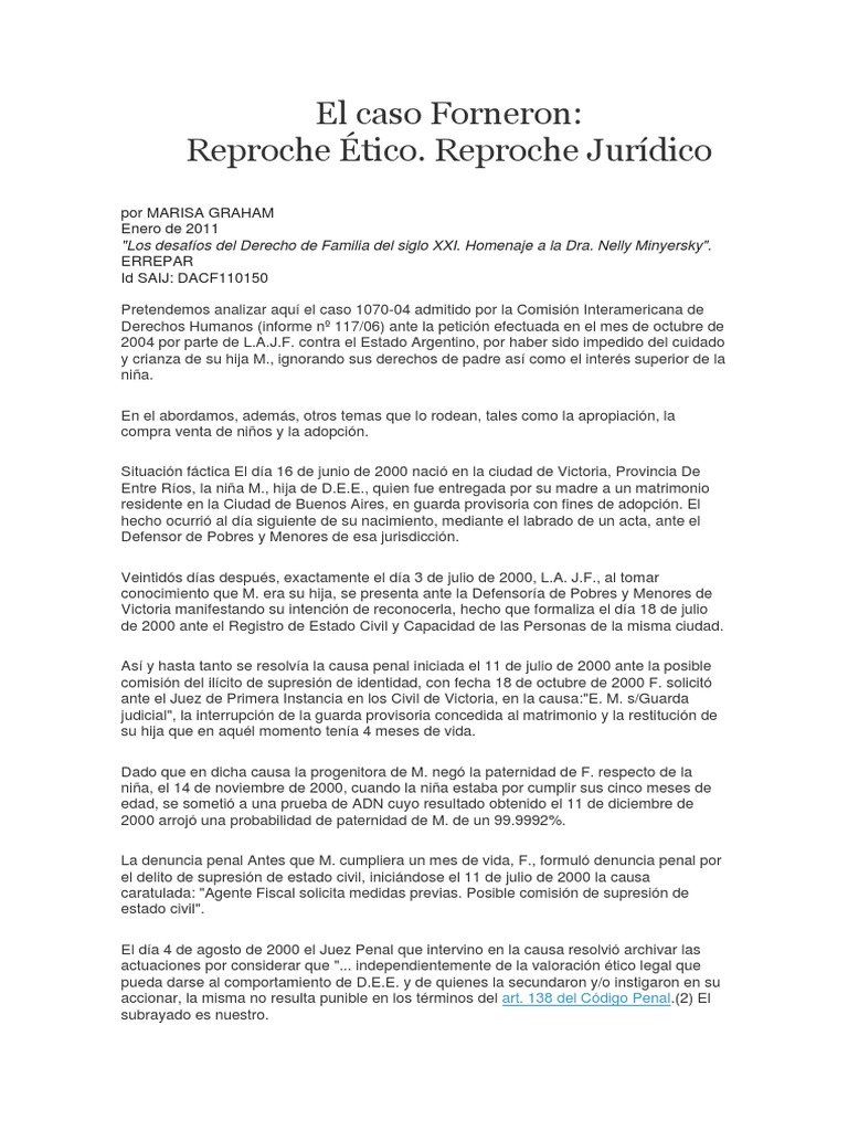 El Caso Forneron - Reproche Etico Reproche Juridico | PDF | Adopción ...