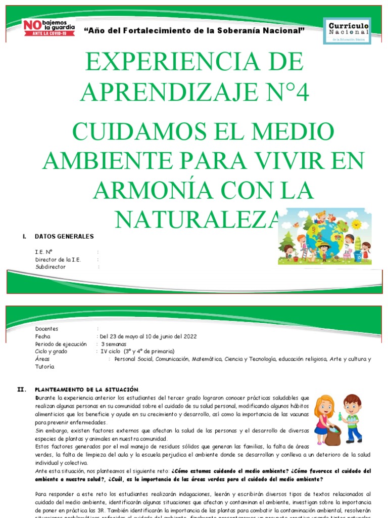 EXPERIENCIA DE APRENDIZAJE 4 IV CICLO 23 Mayo-10 Junio | Descargar gratis PDF | Aprendizaje ...