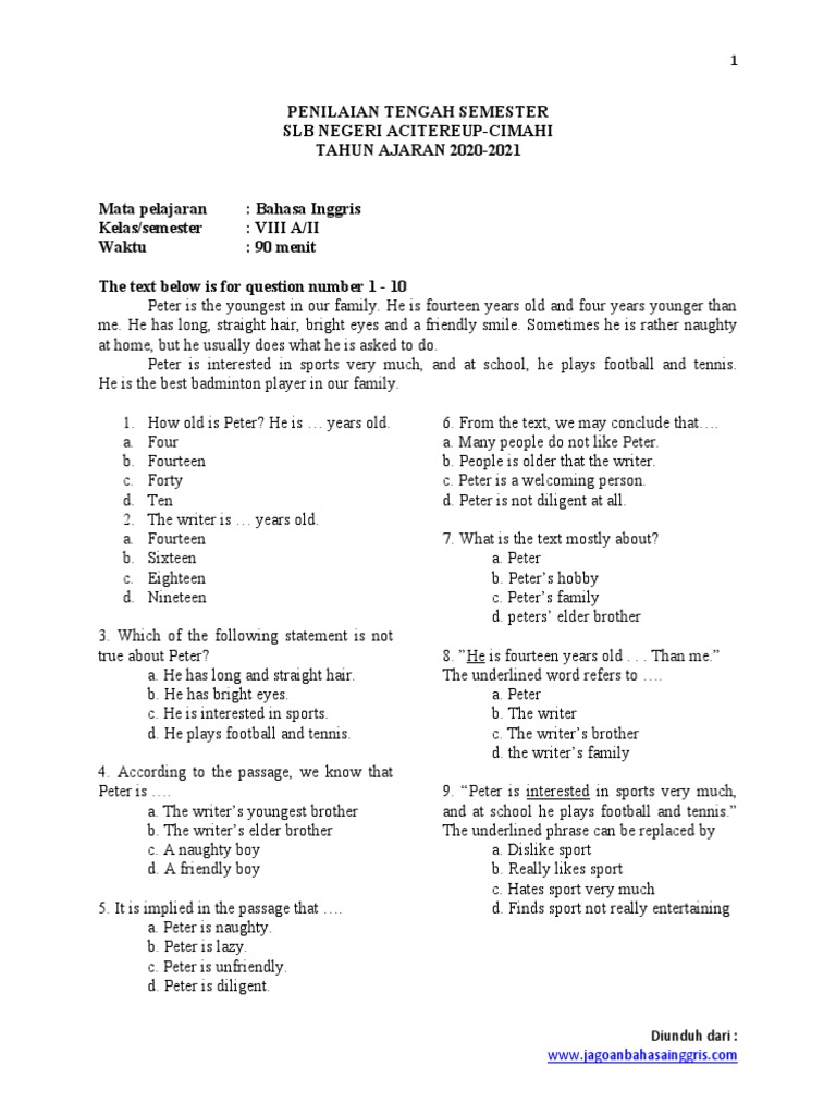 BHS Inggris KLS 8 | PDF