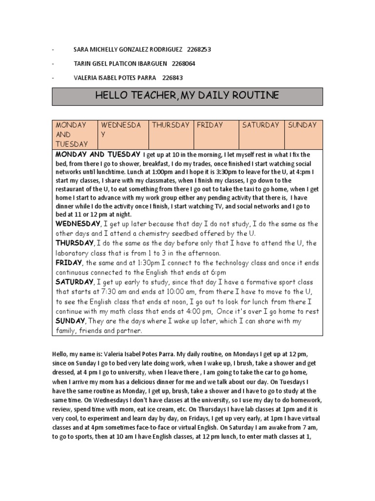 Daily Routines | Download Free PDF | Lunch | Meal