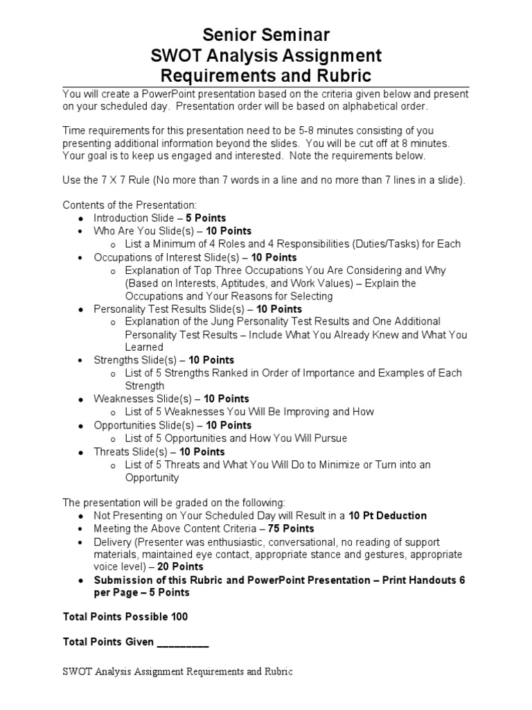 SWOT Analysis Presentation Guidelines | PDF