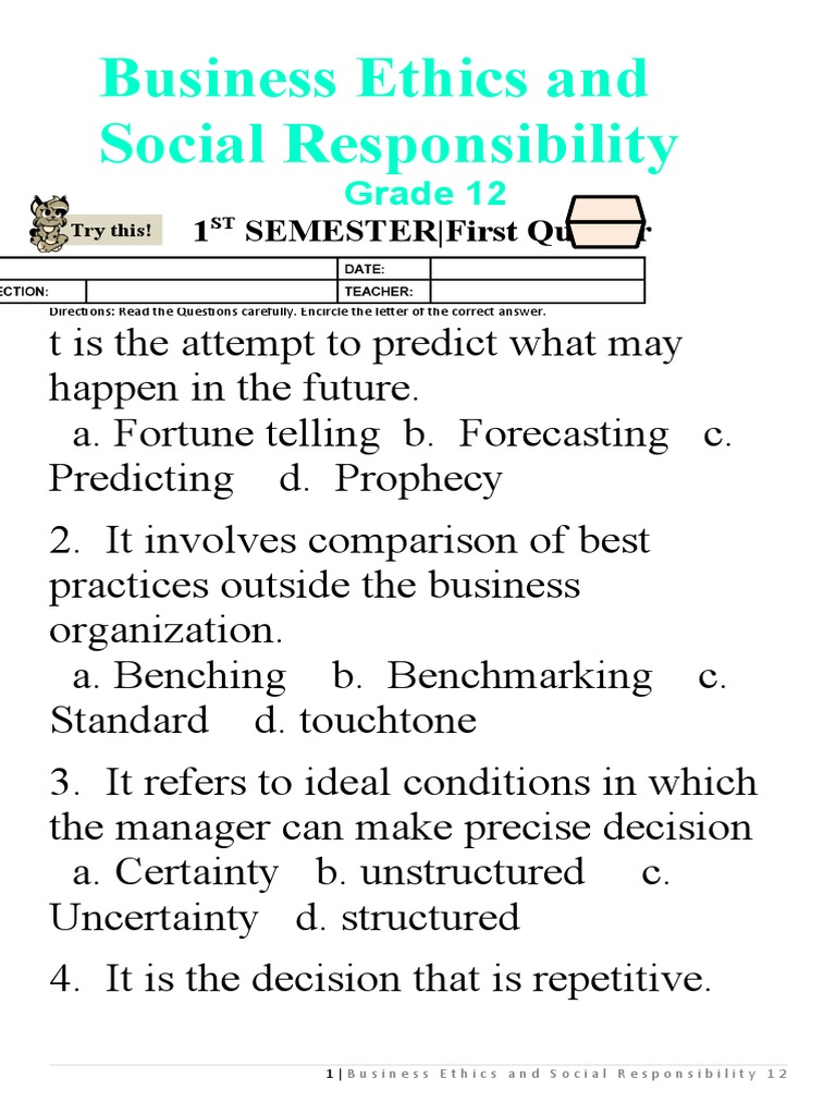 Business Ethics and Social Responsibility Module 1 Grade 12 Fi | PDF ...