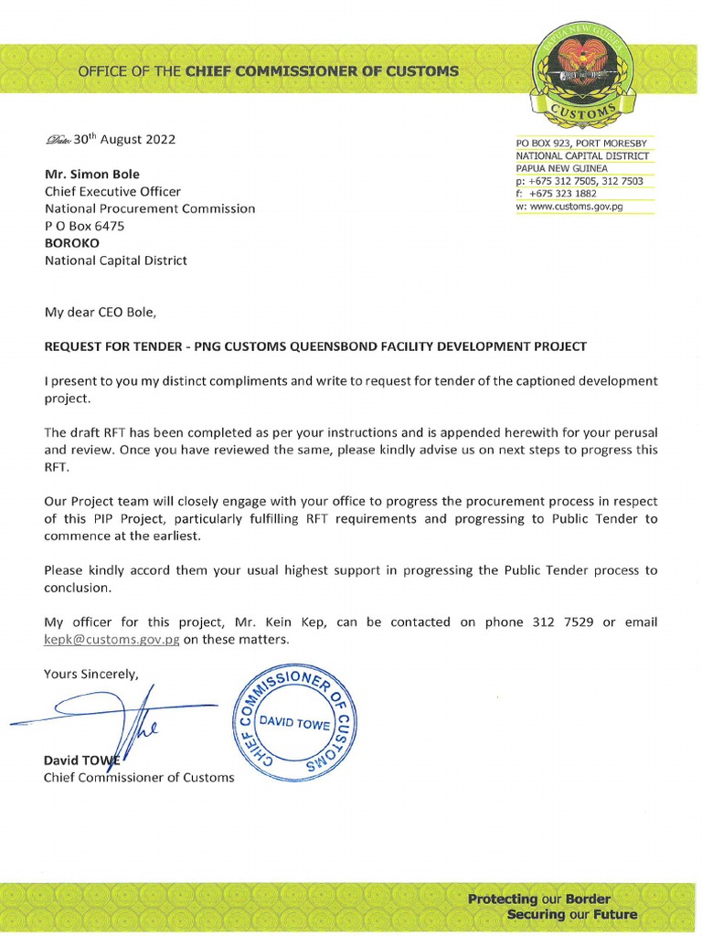 NPC - Request For Tender - PNG Customs Queensbond Facility Development ...