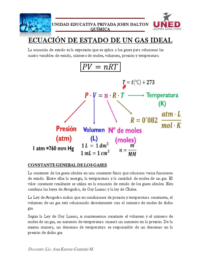 Ecuación de Estado de Un Gas Ideal | PDF | Gases | Mole (Unidad)