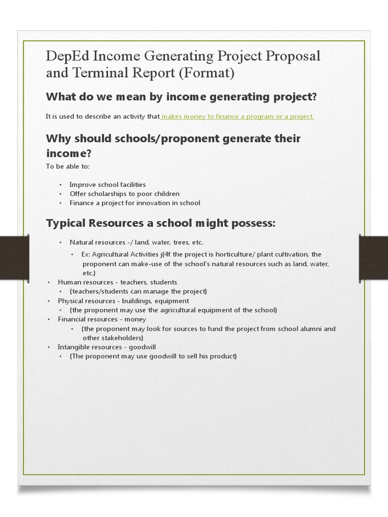 DepEd Income Generating Project Proposal and Terminal Report | PDF ...