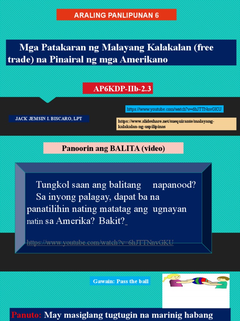 Araling Panlipunan 6 Q2 w2 - Mga Patakaran NG Malayang Kalakalan (Free ...