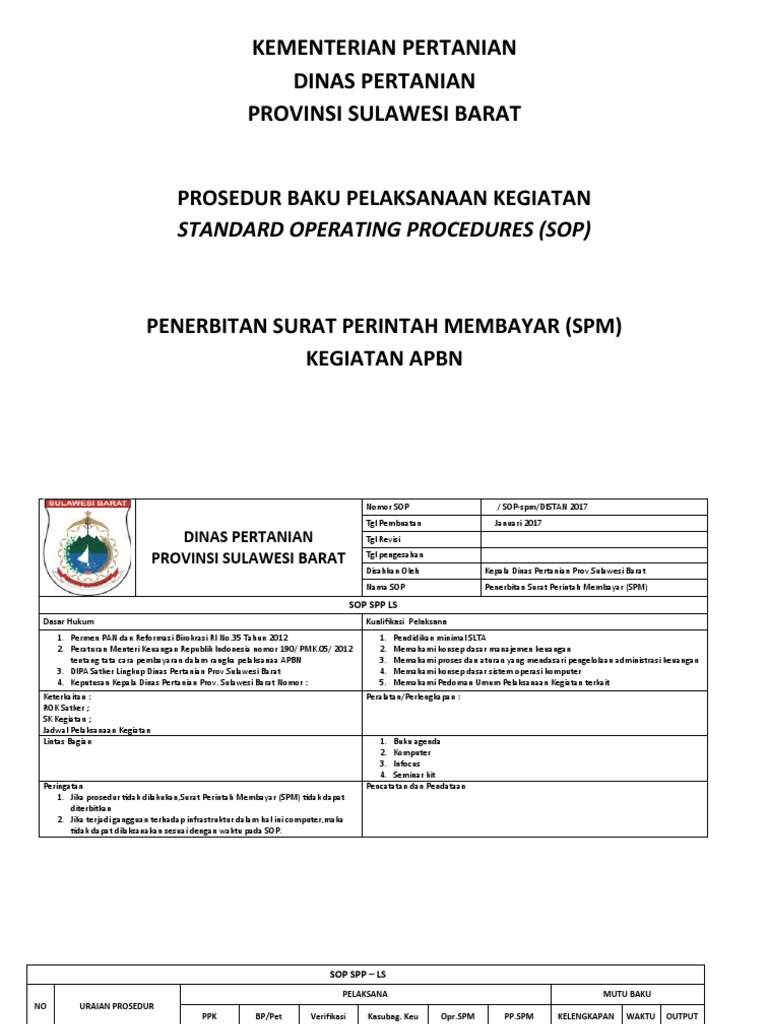 Prosedur Baku Penerbitan Surat Perintah Membayar (SPM) Kegiatan APBN di Dinas Pertanian Provinsi ...