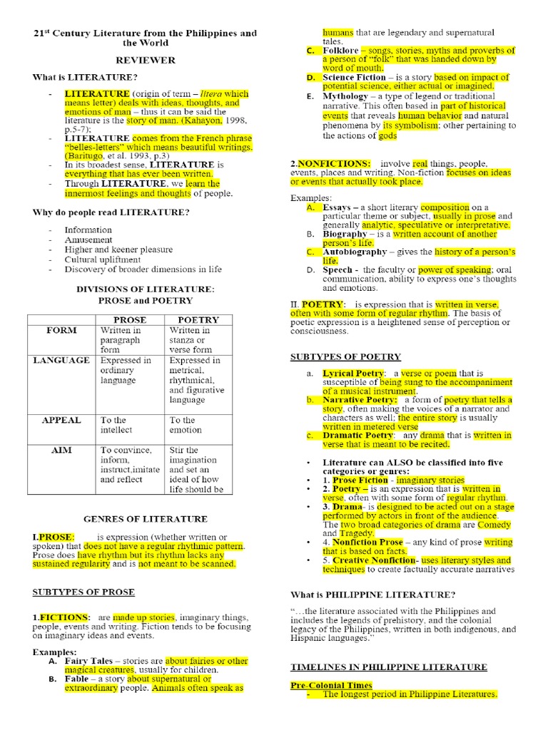 21st-Century-Literature-From-the-Philippines-and-the-World-REVIEWER-PDFCOFFEE.COM | PDF