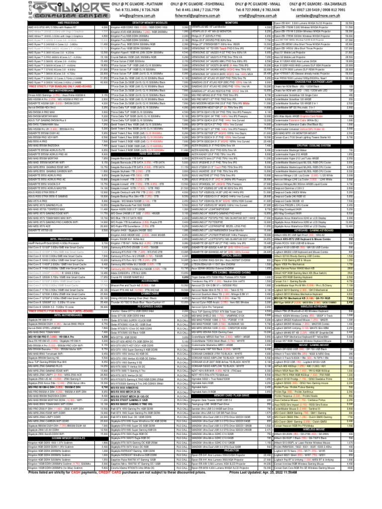 PC Gilmore Pricelist As of 04 25 2022 | PDF | Advanced Micro Devices ...