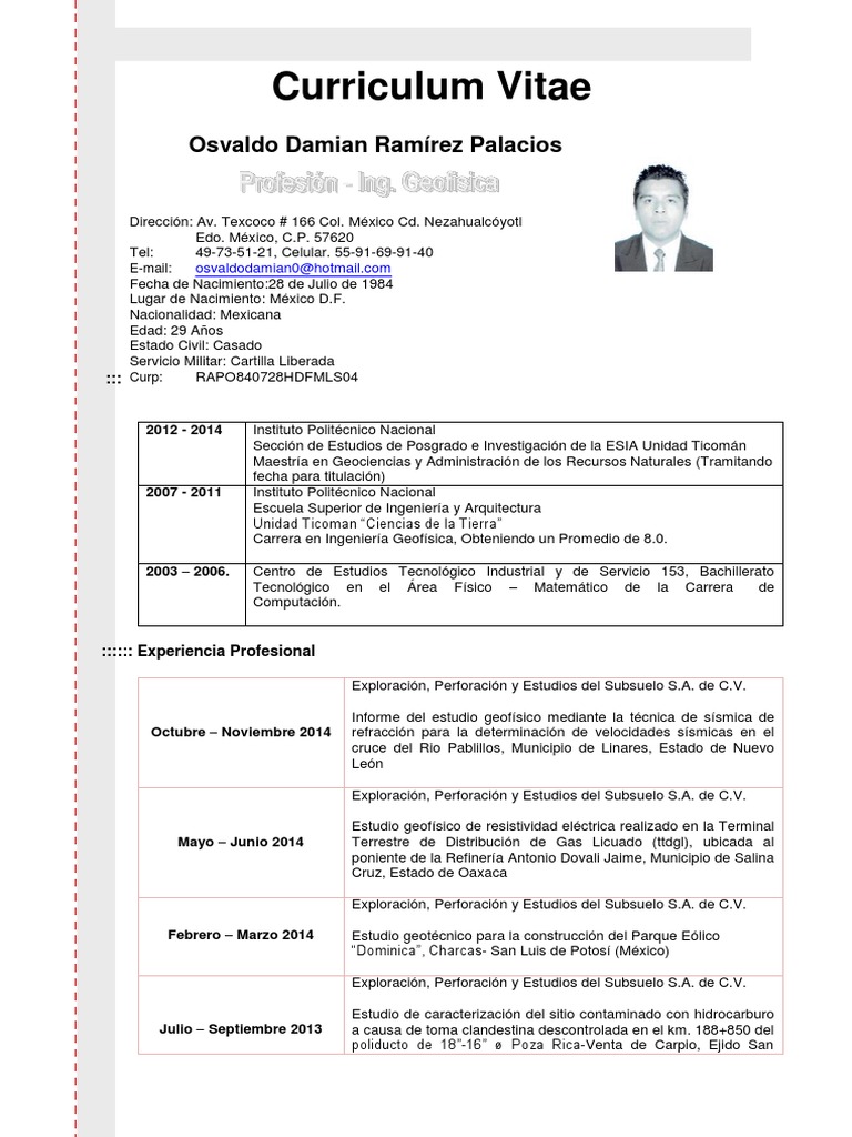 Curriculum Vitae Osvaldo Damian Ramirez Palacios - Rev1 | PDF | México ...