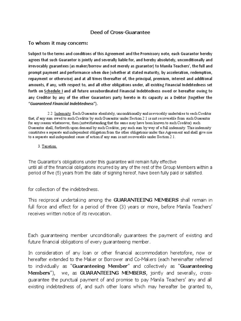 Deed of Cross Guarantee | Download Free PDF | Guarantee | Debt